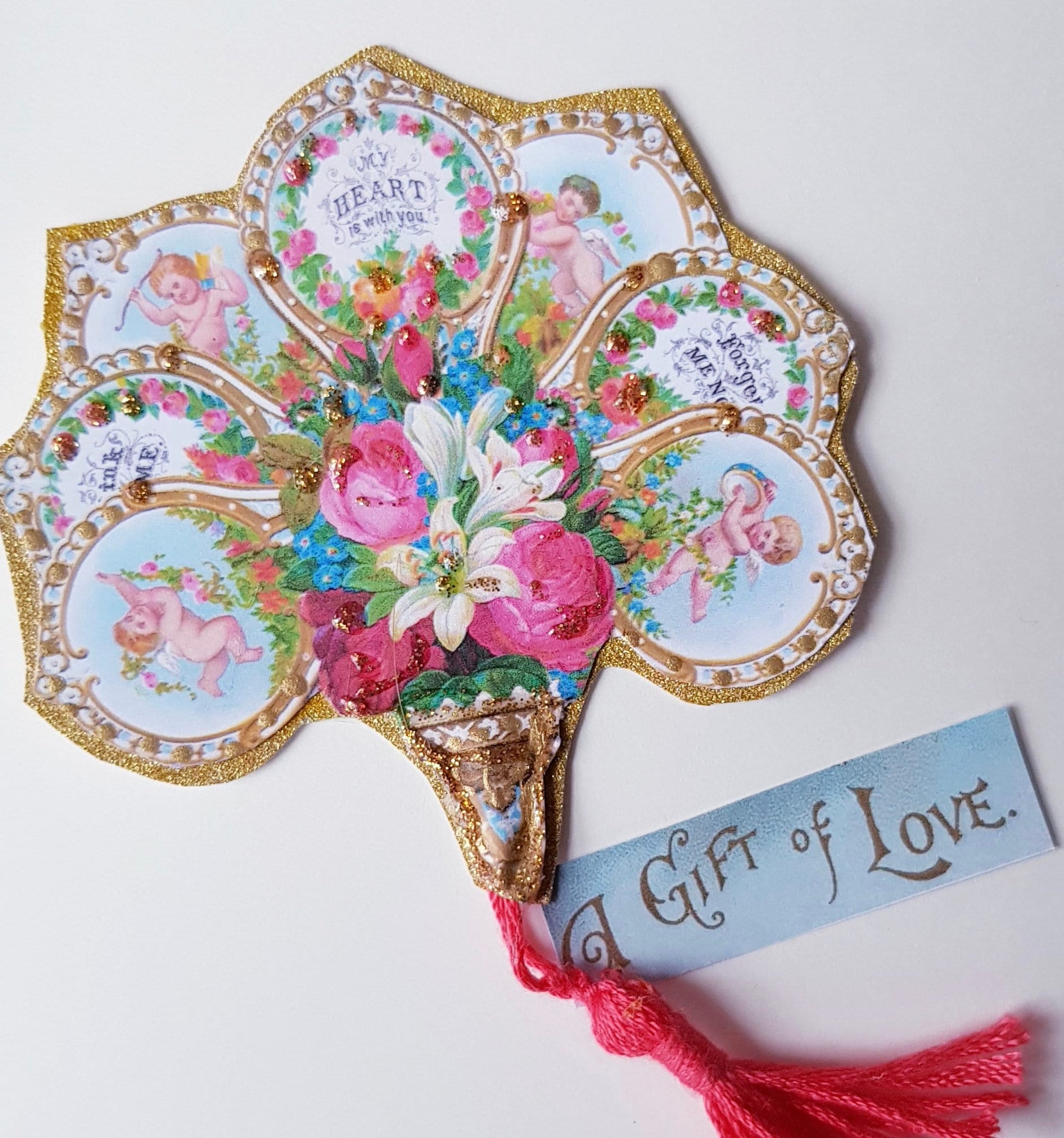 Lovely Vintage Style Fan Greeting Card on Premium Cream Card With Silk ...