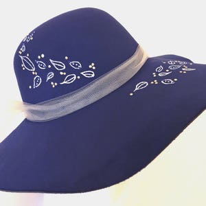Hand Painted Wide Brimmed Hat--"deep Blue" - Etsy
