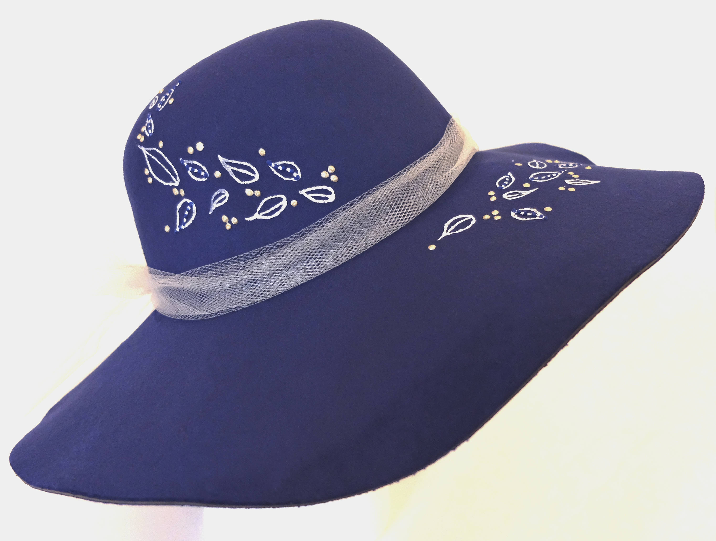 Hand Painted Wide Brimmed Hat--"deep Blue" - Etsy