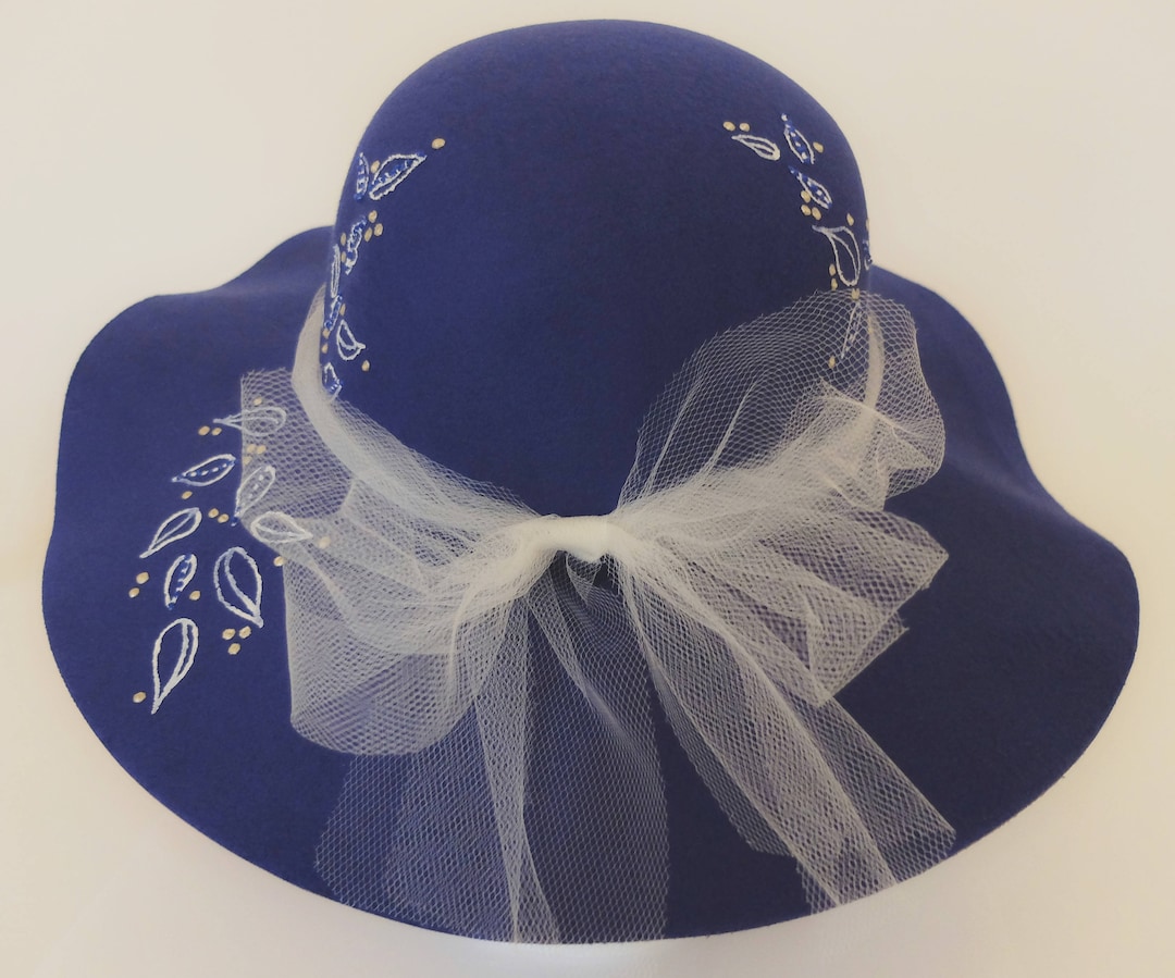 Hand Painted Wide Brimmed Hat--"deep Blue" - Etsy