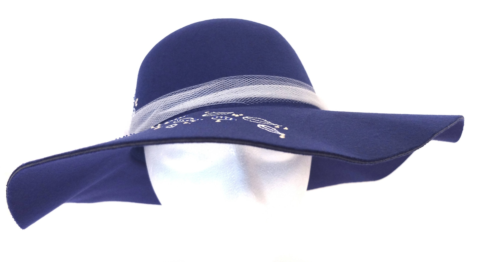 Hand Painted Wide Brimmed Hat--"deep Blue" - Etsy
