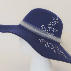 Hand Painted Wide Brimmed Hat--"deep Blue" - Etsy