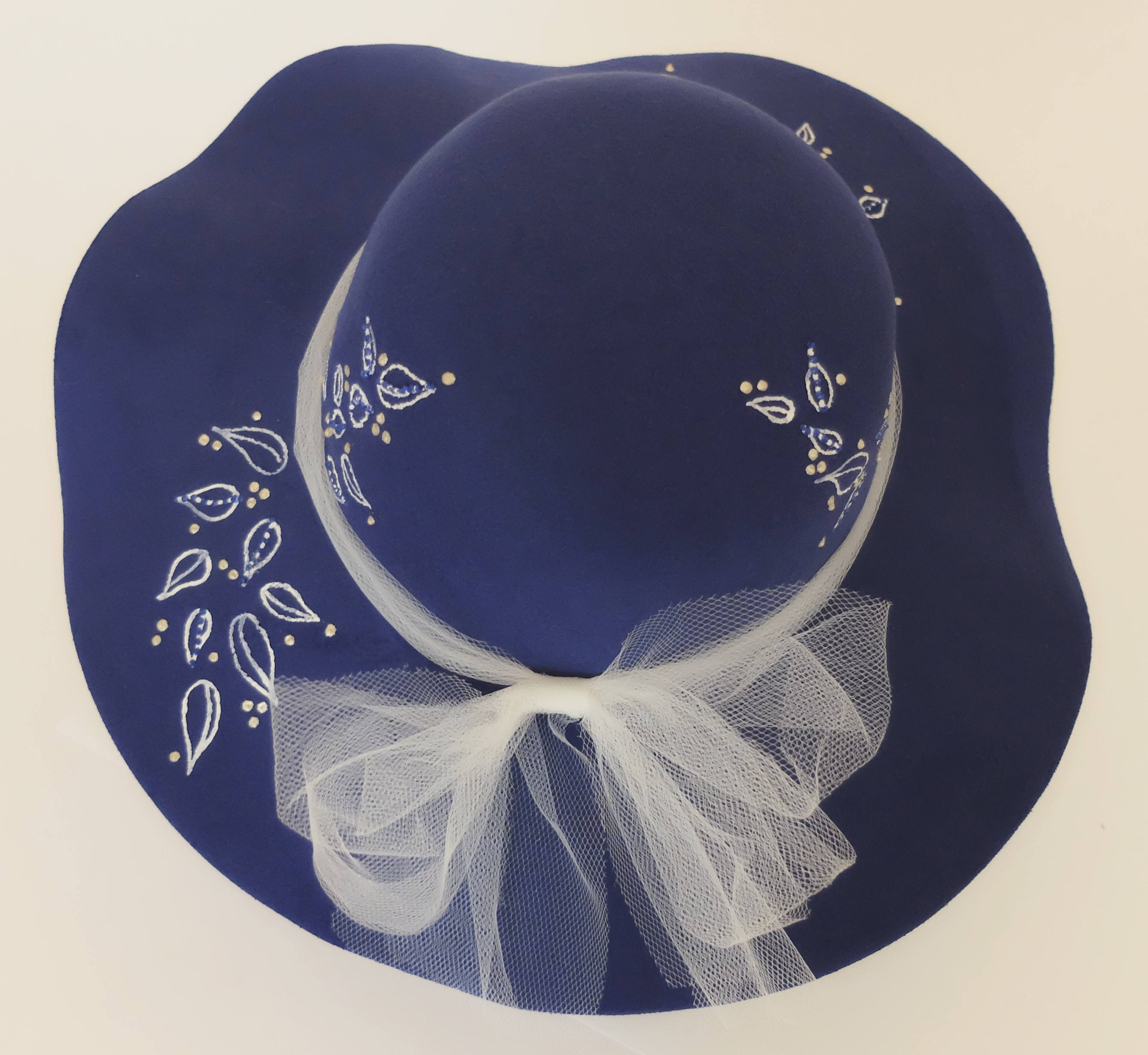 Hand Painted Wide Brimmed Hat--"deep Blue" - Etsy