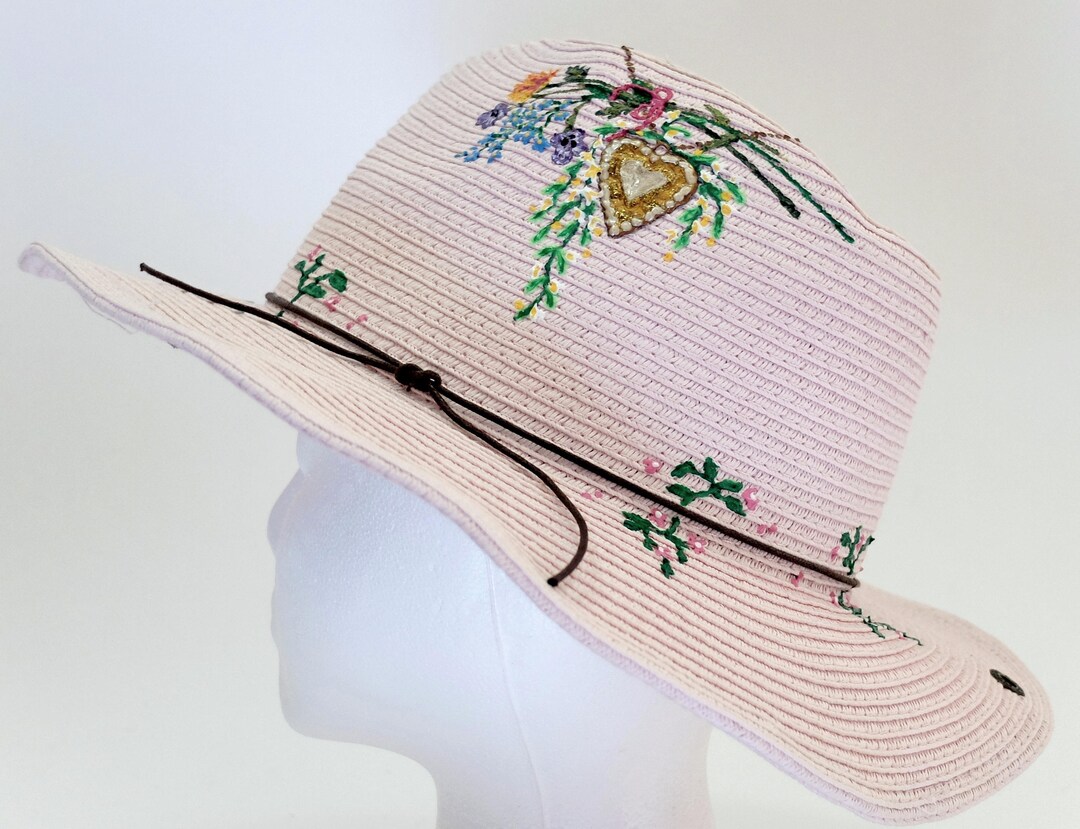 Hand Painted Brim Hat--"locket & Key" - Etsy