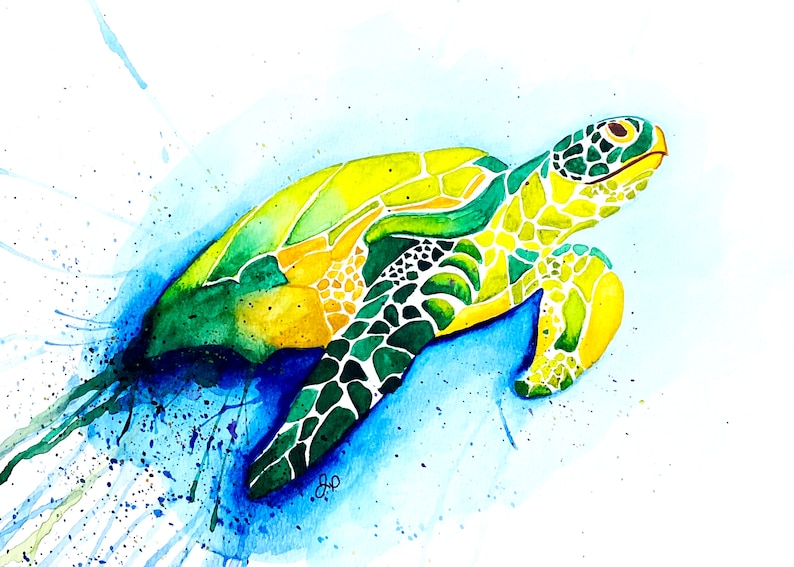 Sea Turtle Splash Watercolor Original Painting - Etsy