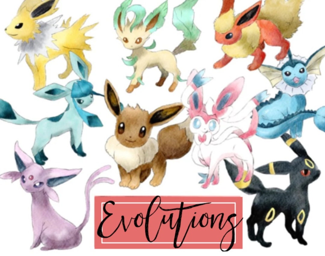 Clip Art // Eeveelution Art, Poke Mon Watercolor Art, Poke Mon Clip Art ...