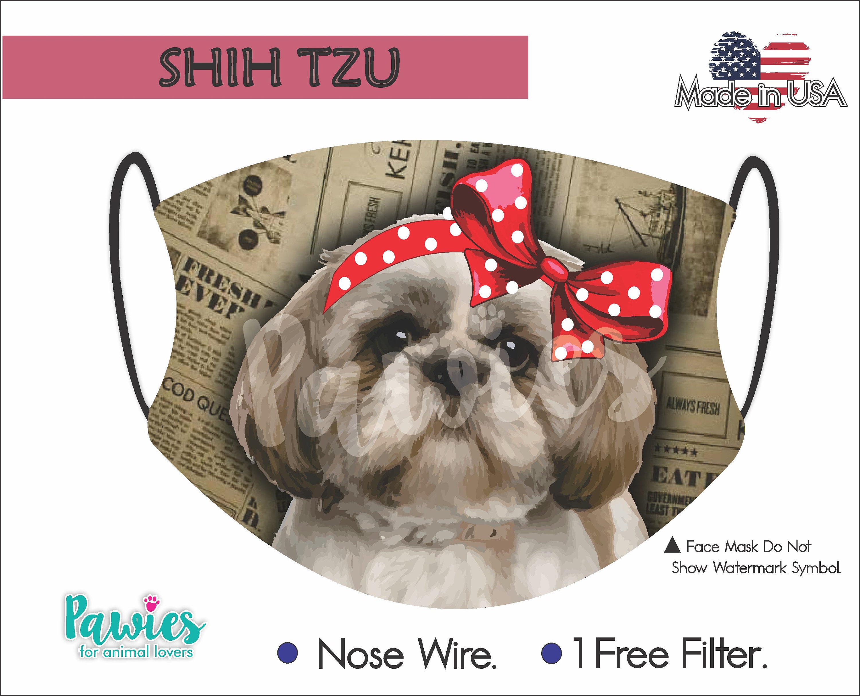 Shih Tzu Gold and White Face Mask Made in USA Filter Pocket | Etsy