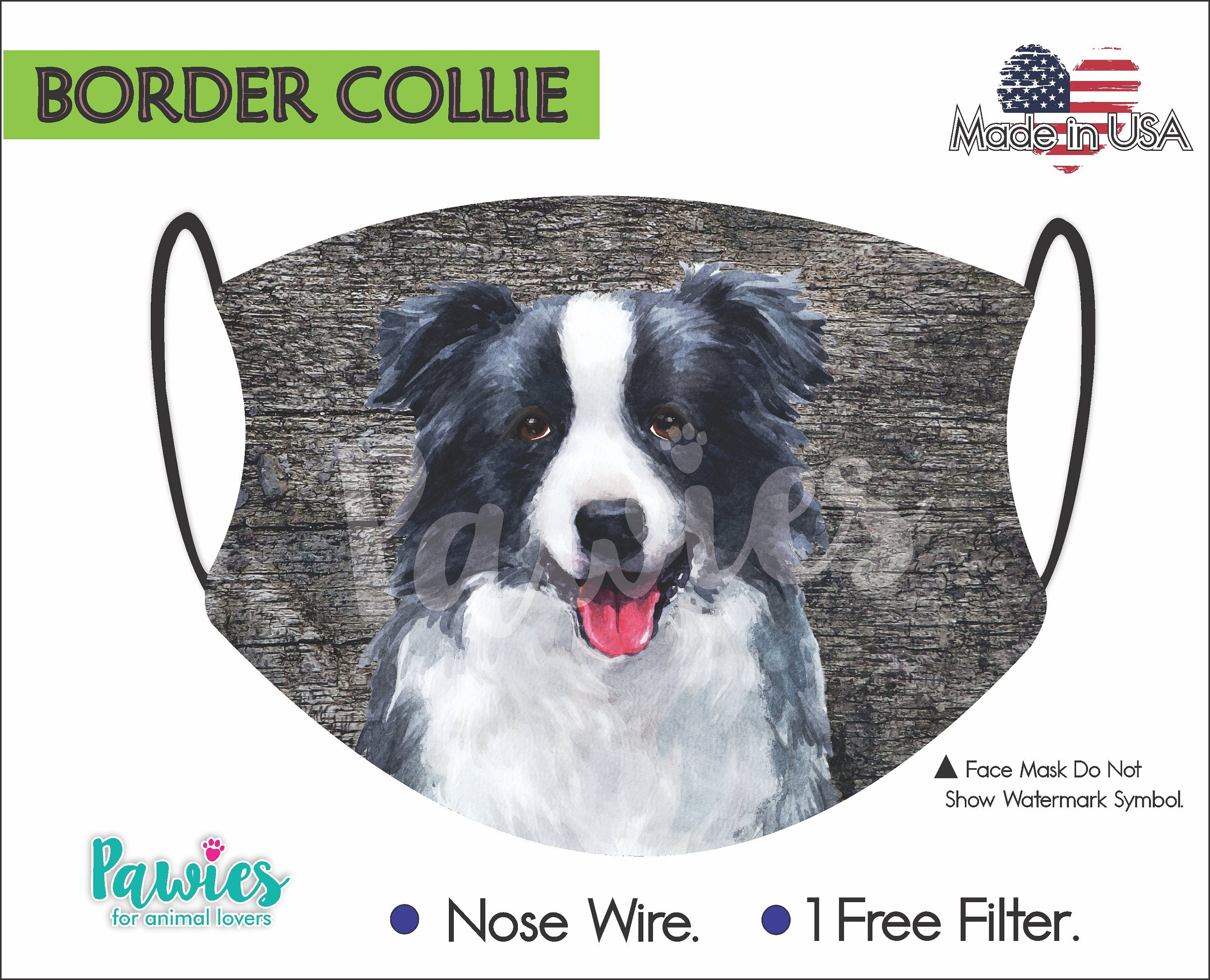 Border Collie Black and White Face Mask Made in USA Filter | Etsy