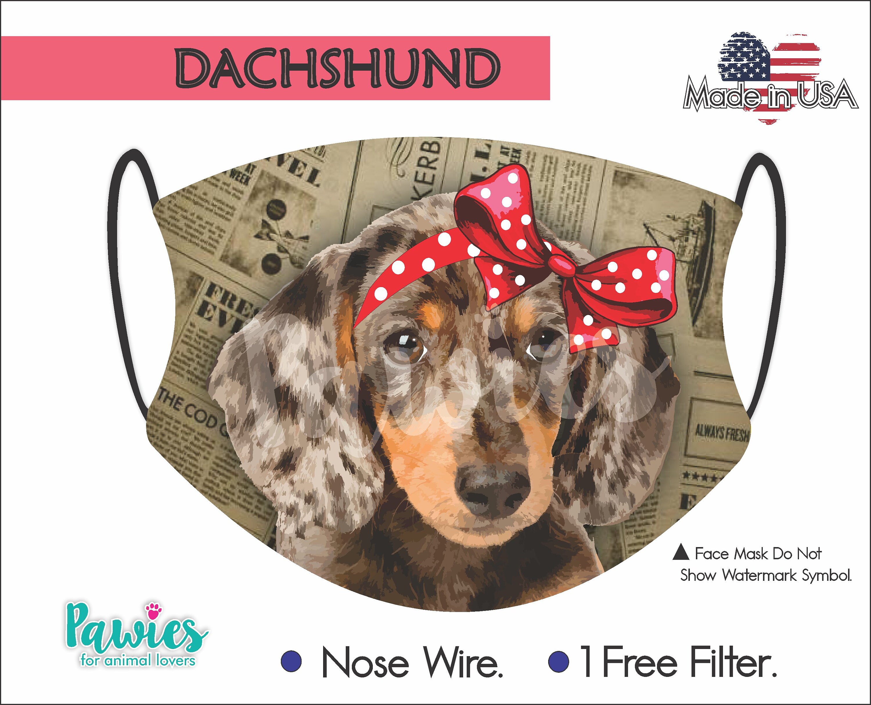 Dachshund Tri Merle et Tan Face Mask Made in USA Filter | Etsy