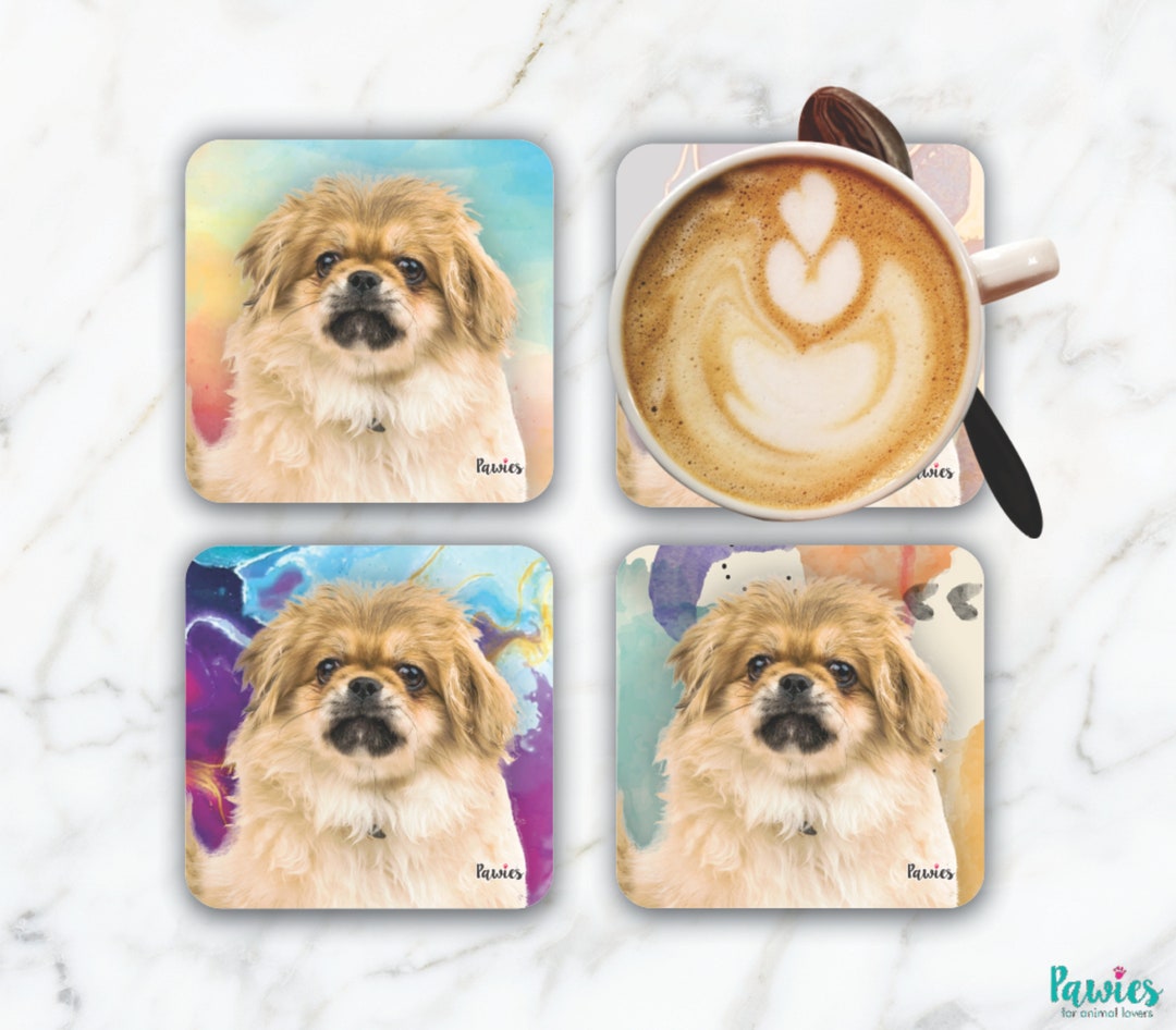 Pekinese Coaster Lovers, Custom Coaster Made in the USA, Eco Ink, Dog ...