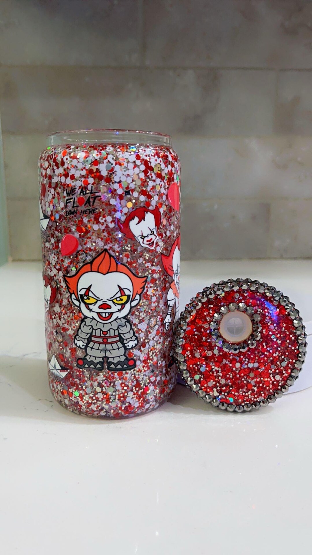Pennywise the Clown Snow Globe Glass Cup W/ Lid and Straw - Etsy