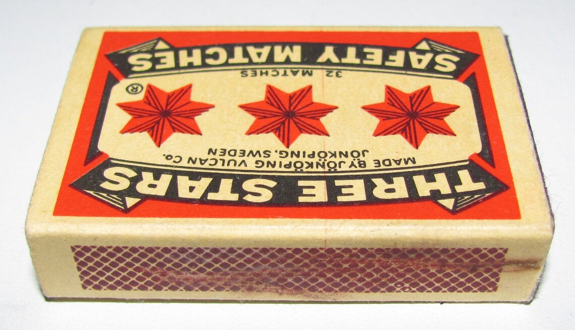 Vintage Matchbox Three Stars Safety Matches Strike on Box 10 Matches ...