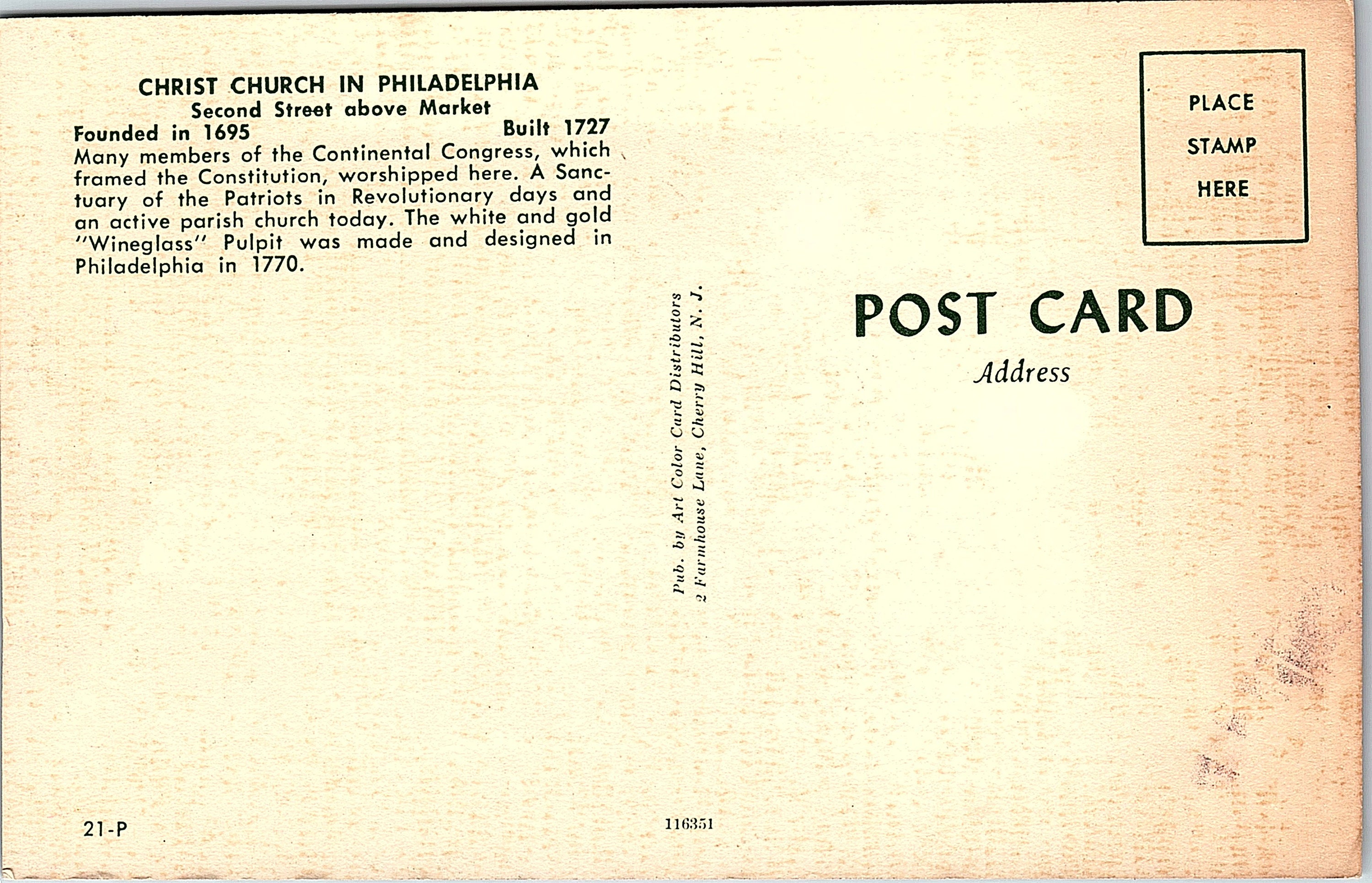 Vintage Unposted Postkarte Christ Church Wineglass Pulpit Second Street ...