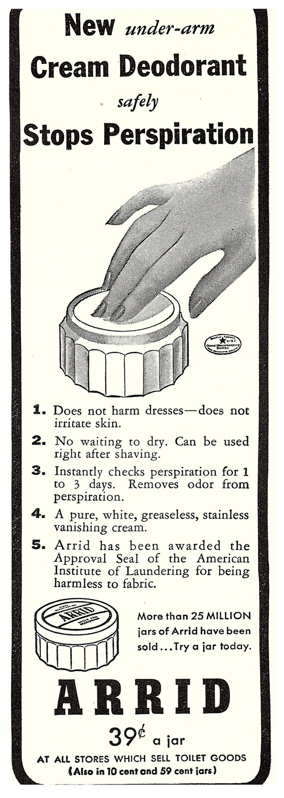 Vintage Original March 1940 Arrid Cream Deodorant | Etsy