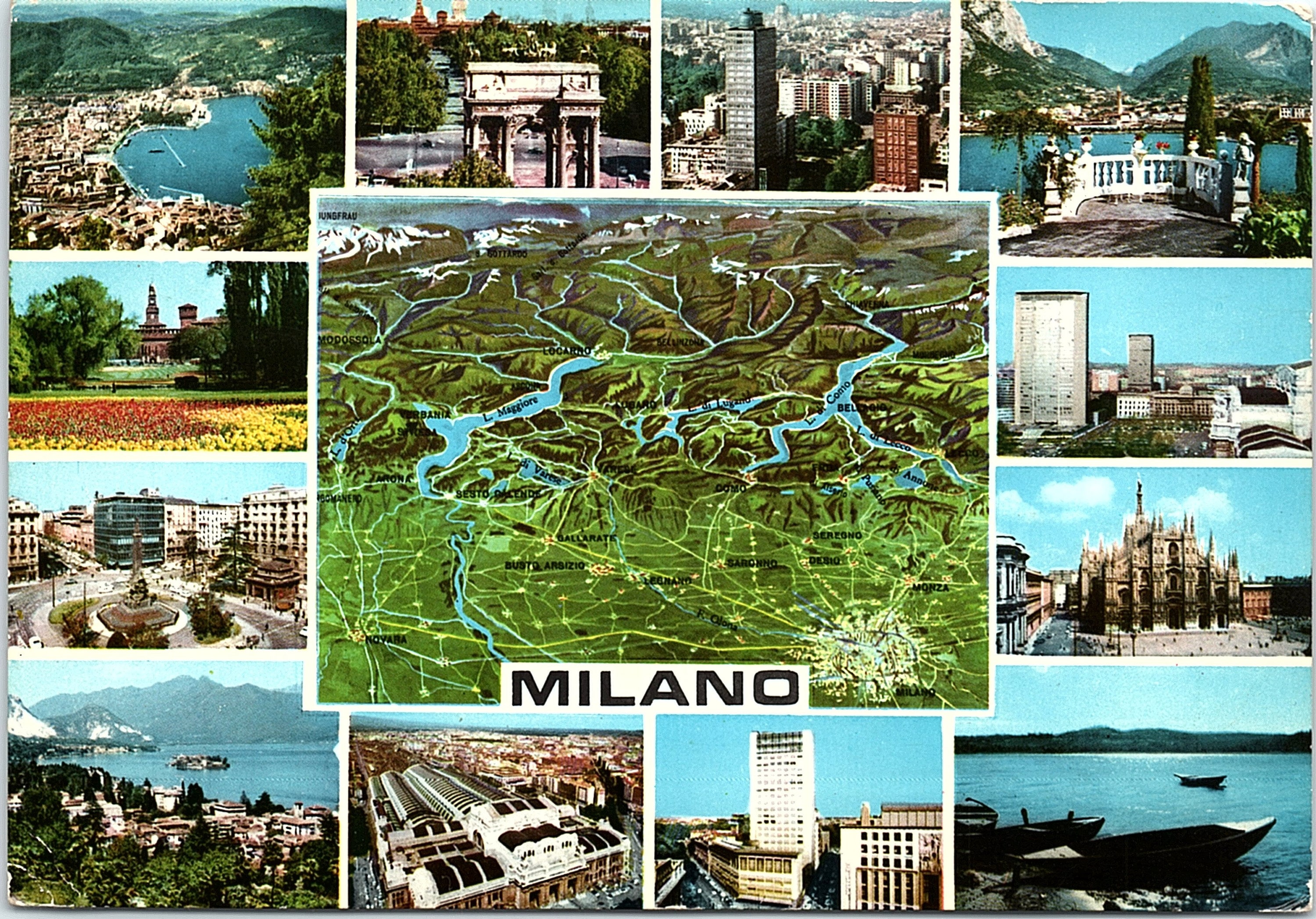 Vintage 1967 Posted Postcard Landmarks Architecture Map Milano Milan ...