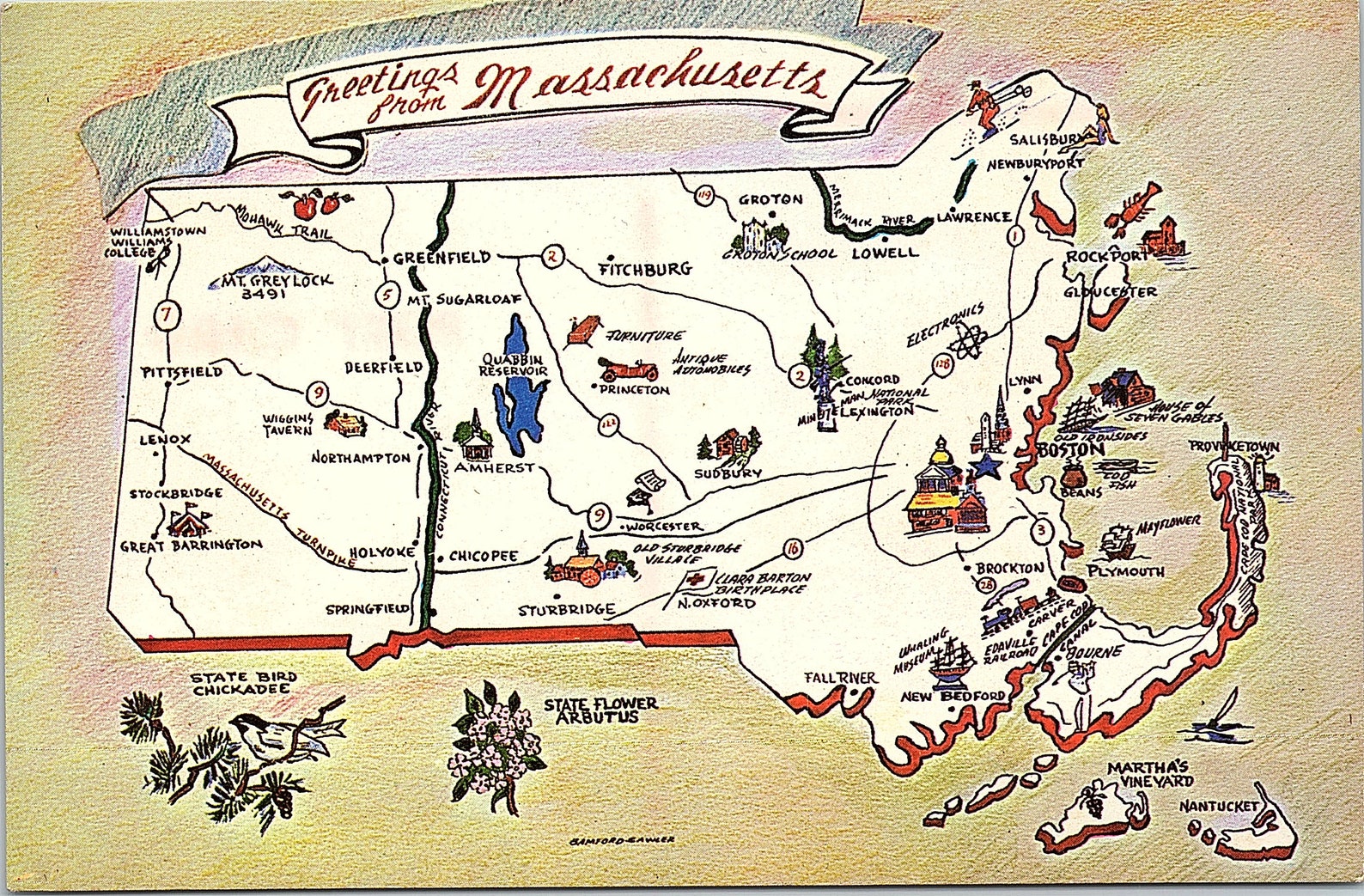 Vintage 1962 Unposted Postcard Greetings From Massachusetts ...