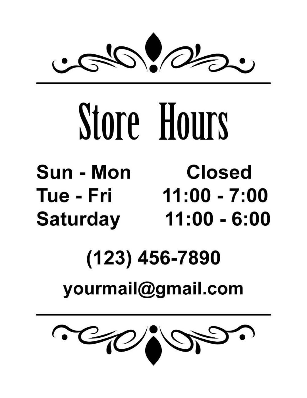 ID: BD00011 Custom Store Hours Vinyl Signs and Decals - Etsy