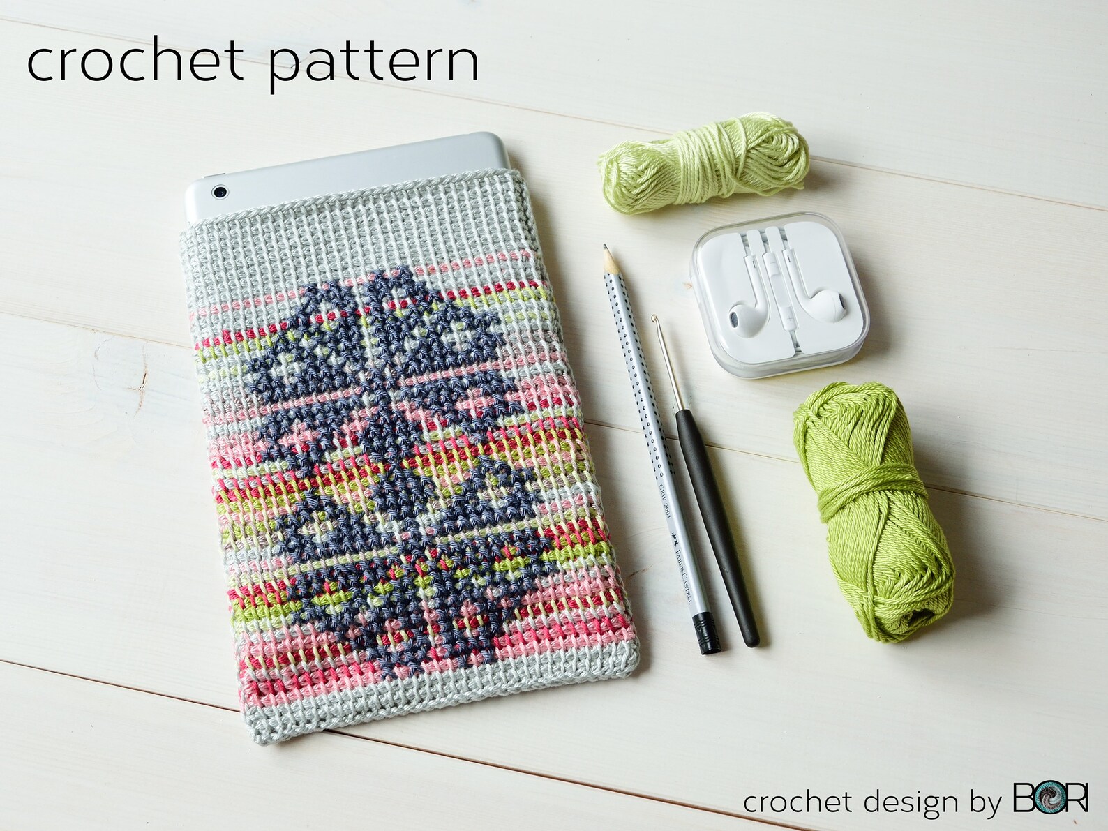 IPad Case Crochet Pattern With Cross Stitch Motif, Easy, Diy, Colorful ...