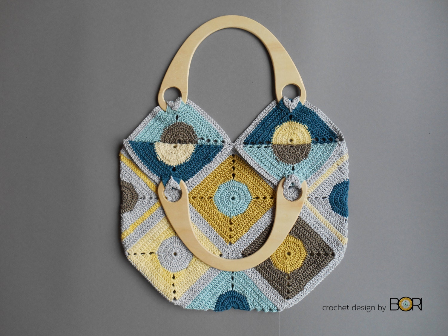 Crochet Bag Pattern With Wood Handle Handbag Diy Granny | Etsy