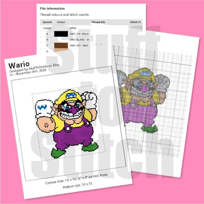 Wario Cross Stitch Pattern - Etsy