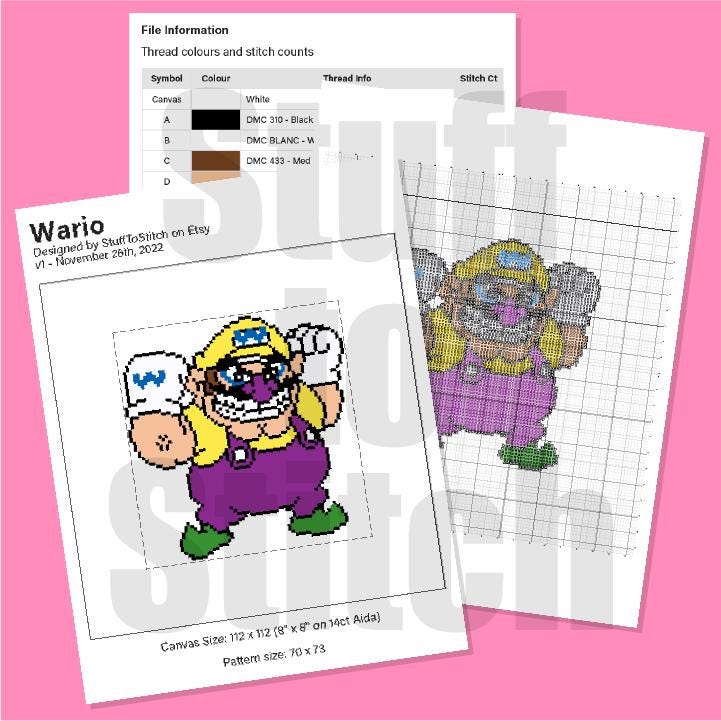 Wario Cross Stitch Pattern - Etsy