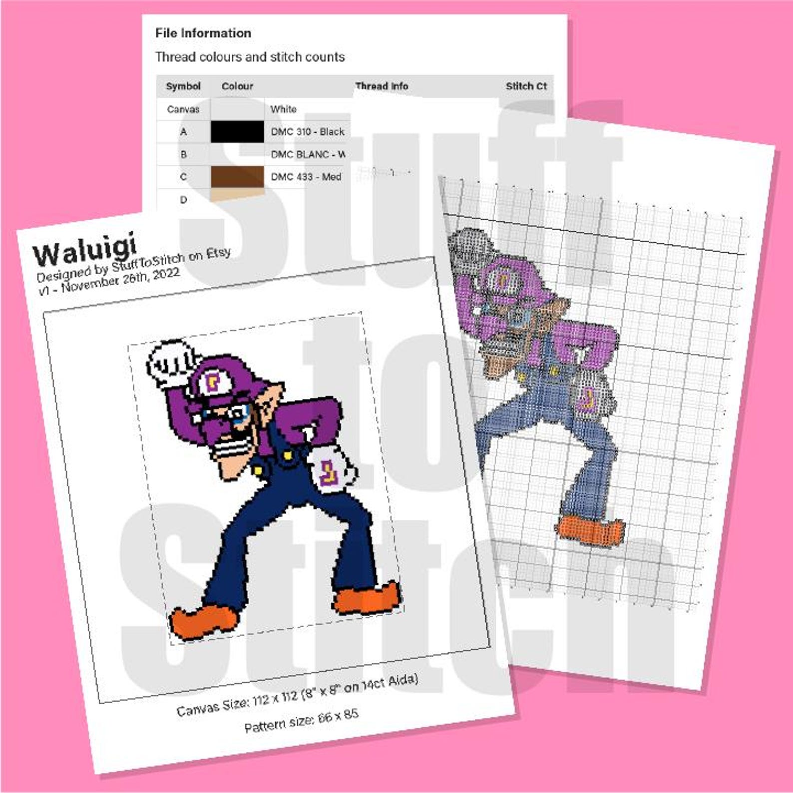 Waluigi Cross Stitch Pattern - Etsy