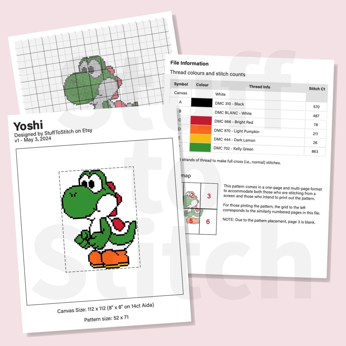 Yoshi Cross Stitch Pattern - Etsy