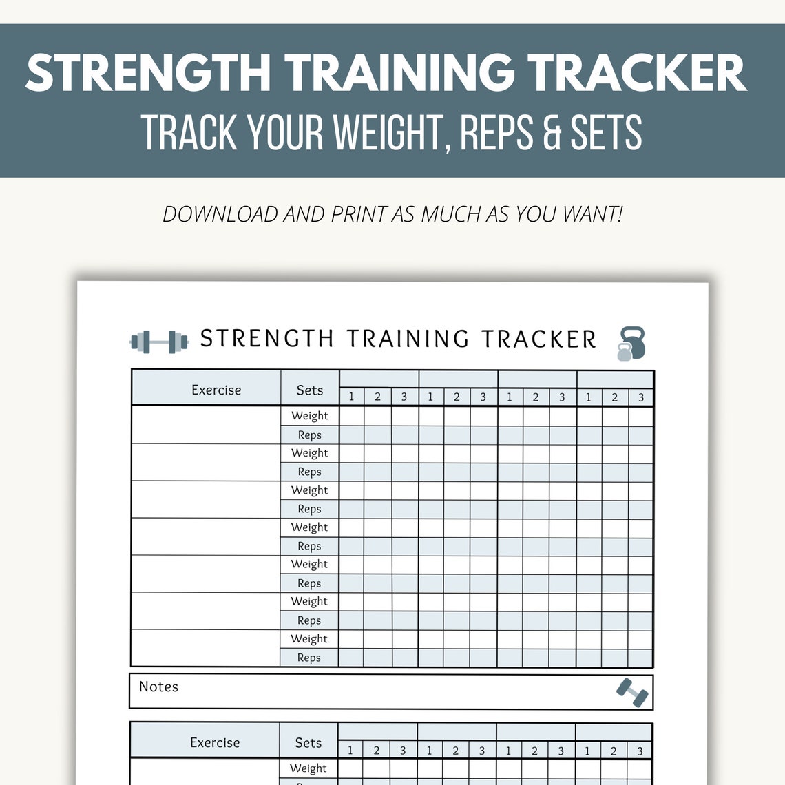 Strength Training Tracker: Weight Lifting Log, Digital Download ...