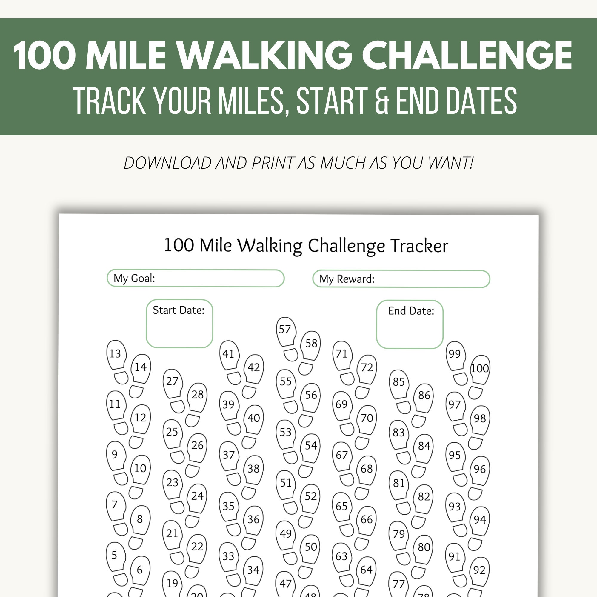 Walking Challenge, 100 Mile Challenge Tracker, Step & Walking Tracker ...