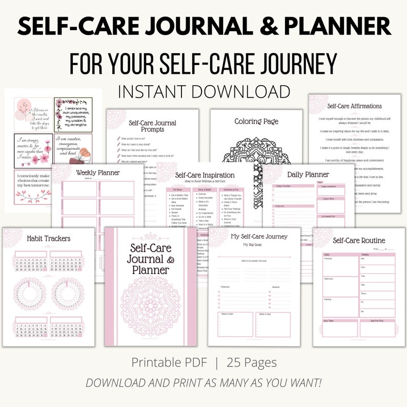 Self Care Journal and Planner, Checklist Printable, Self Care ...