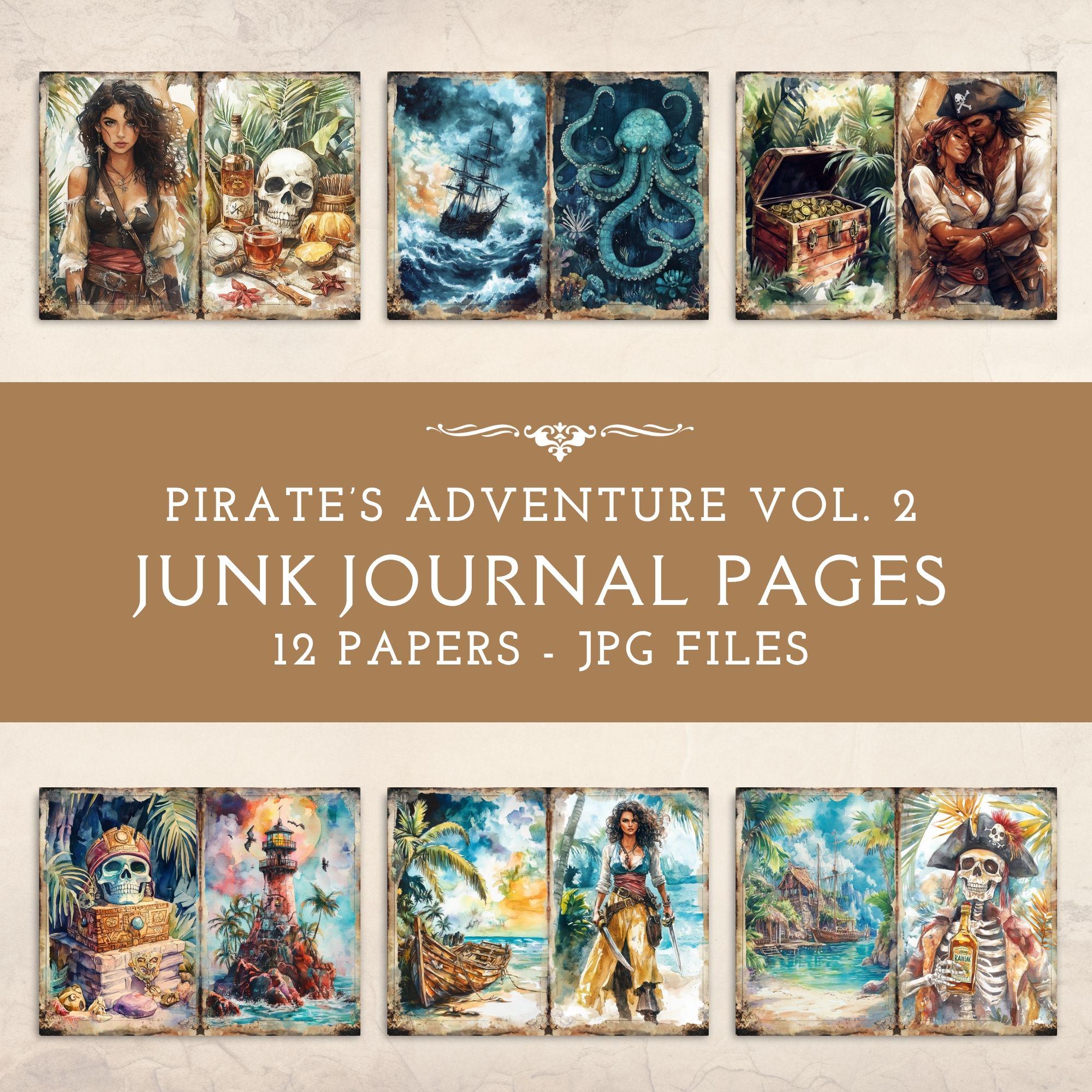 Pirate Adventure Junk Journal Paper: Pirate Queen, Ocean, Double Pages ...