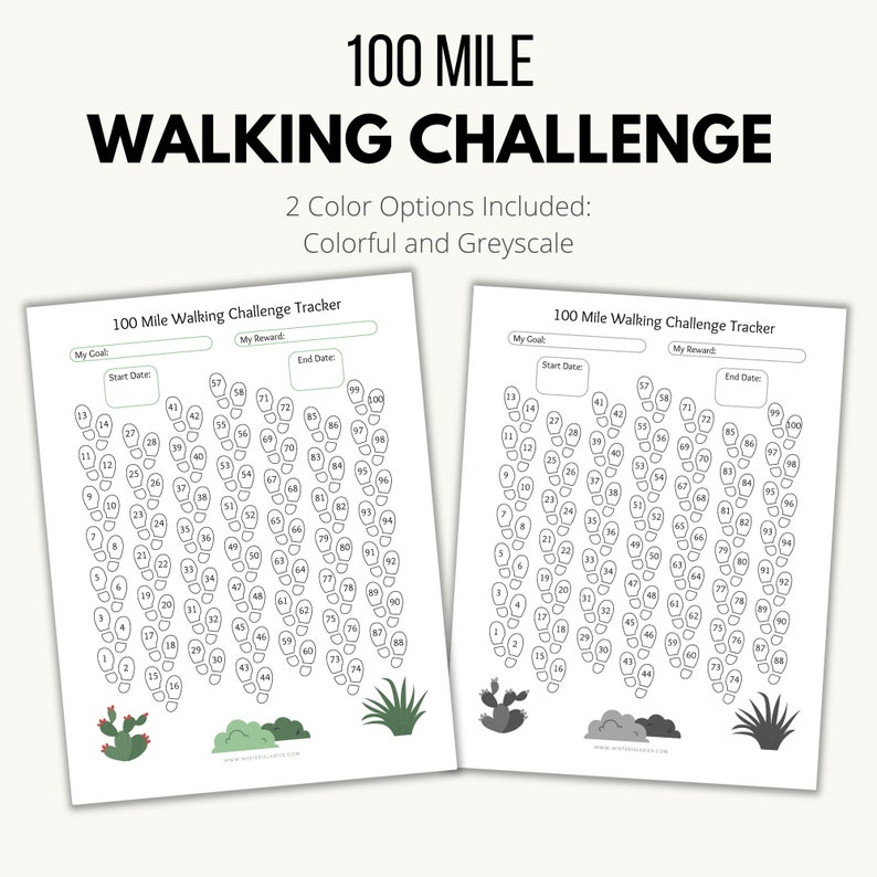 100 Mile Walking Challenge Tracker: Step Goal Printable, Digital ...