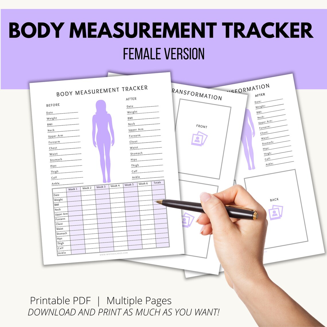 Body Measurement Tracker Printable, Weight Loss Measurement Tracker ...