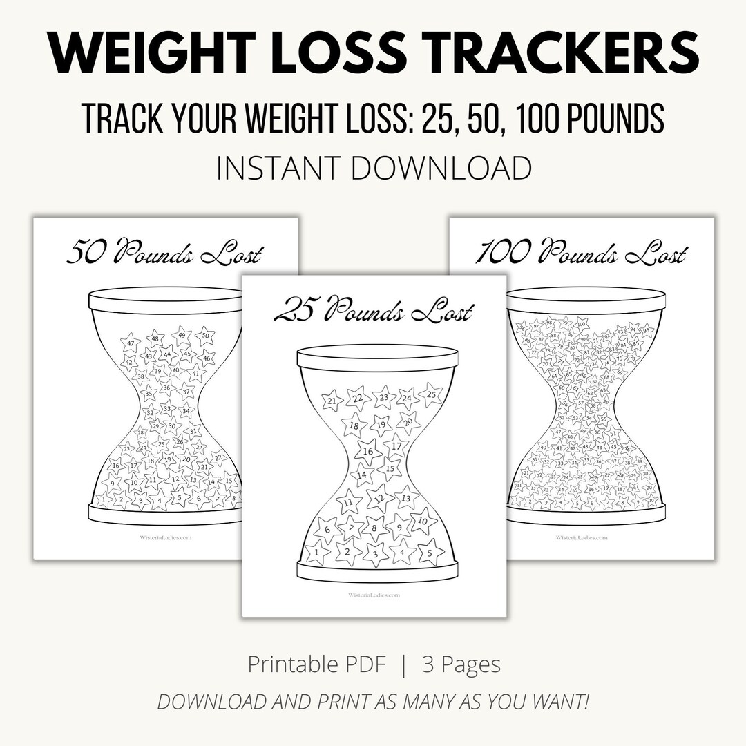Weight Loss Trackers, 25, 50, 100 Pounds, Weight Loss Motivation, Goal ...