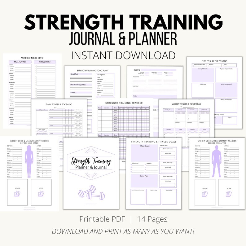 Strength Training Planner, Journal, Weight Lifting Log Book, Tracker ...