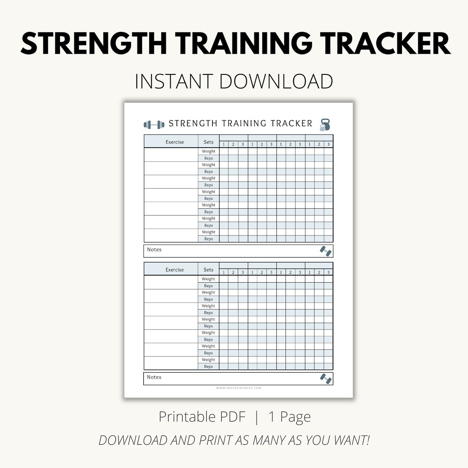 Strength Training Tracker: Weight Lifting Log, Digital Download ...