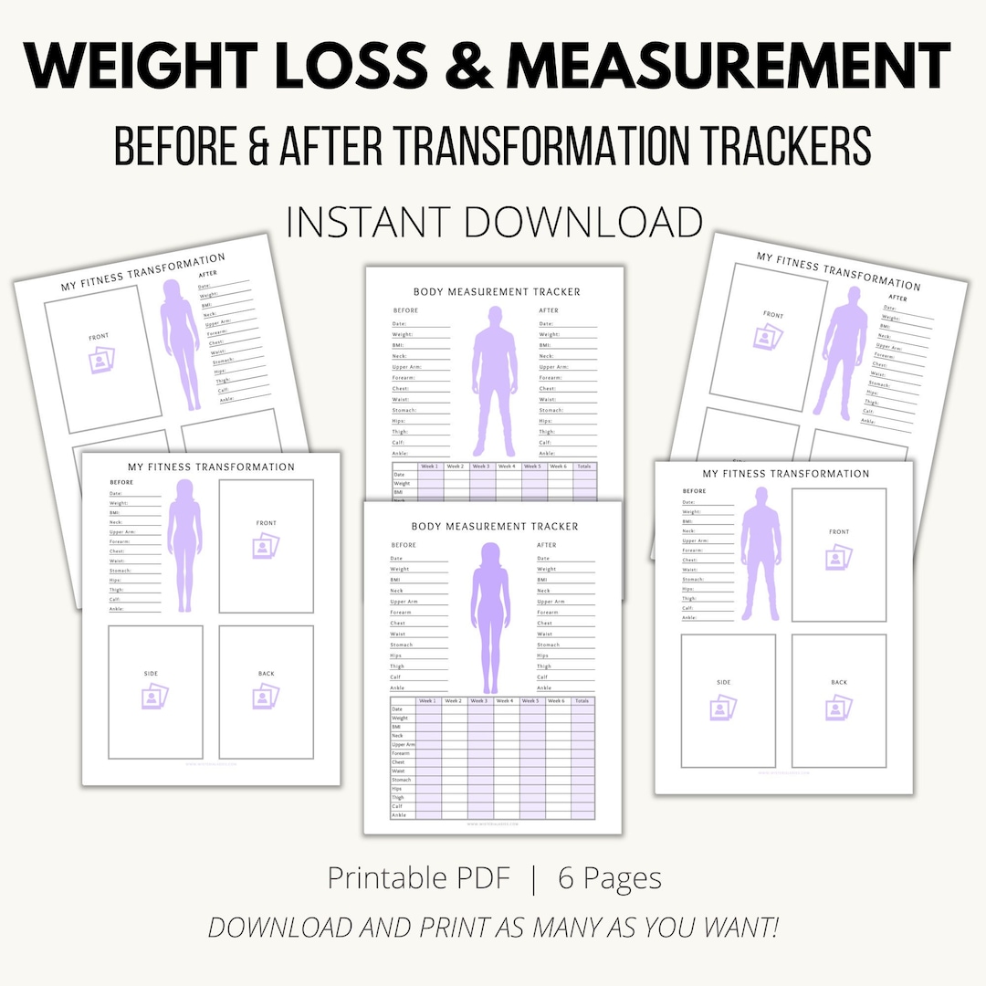Body Measurement Tracker Printable, Weight Loss Measurement Tracker ...