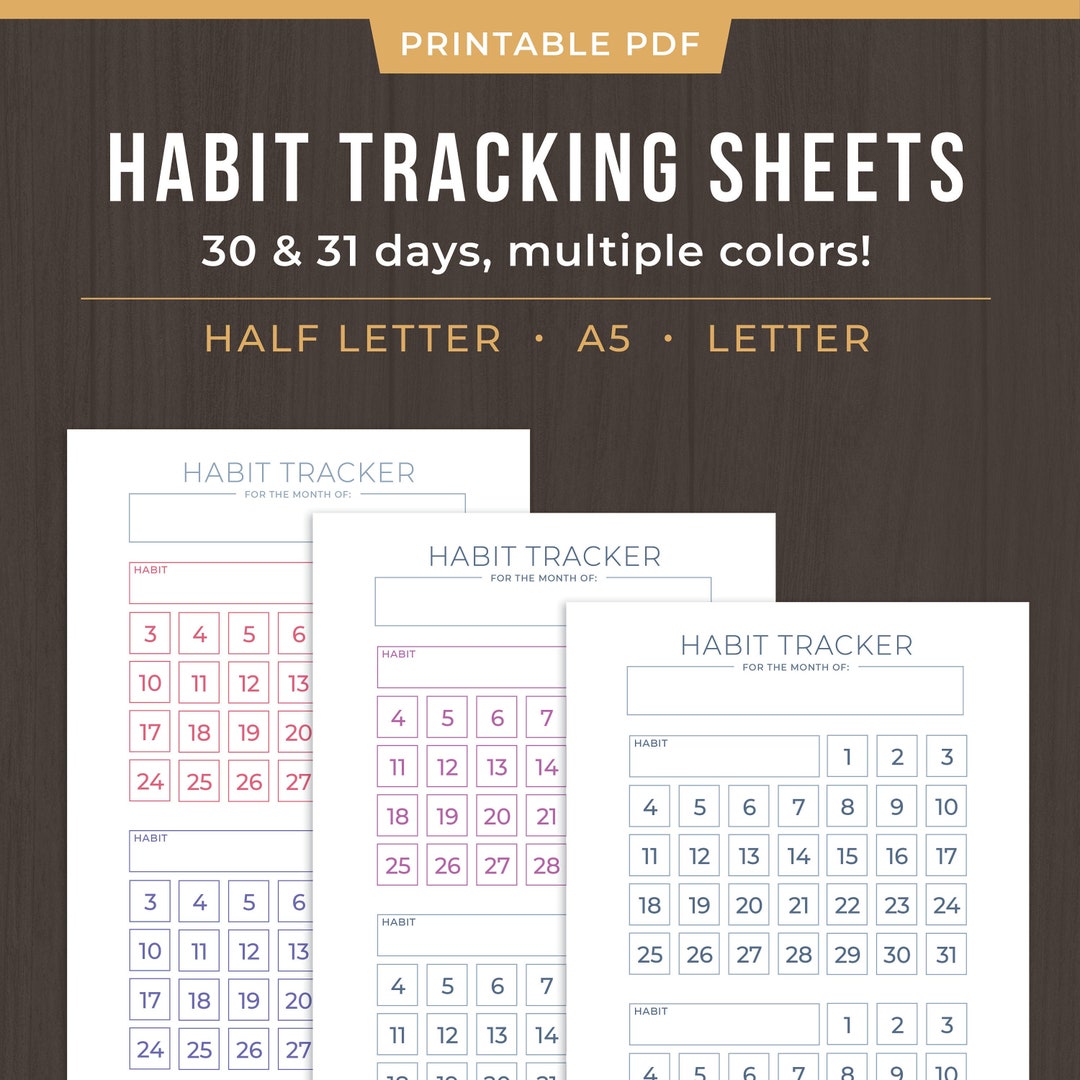 Printable Monthly Habit Tracker: Colorful Check-off Sheets (digital ...