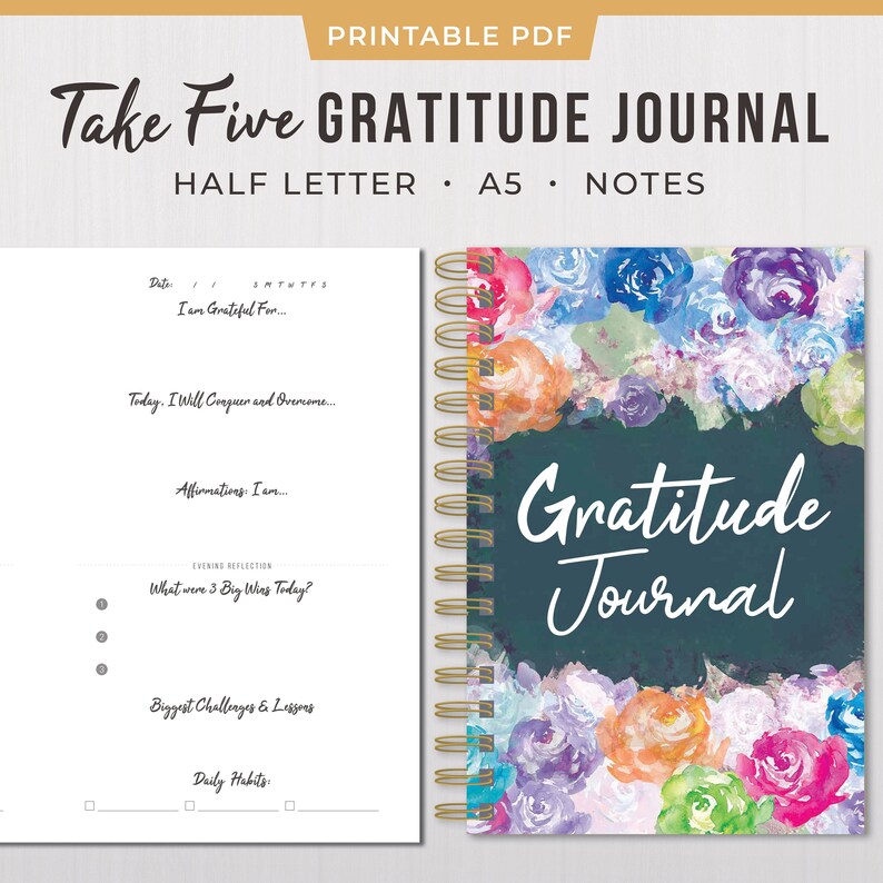 Diario de gratitud imprimible PDF Tome cinco minutos simple - Etsy México