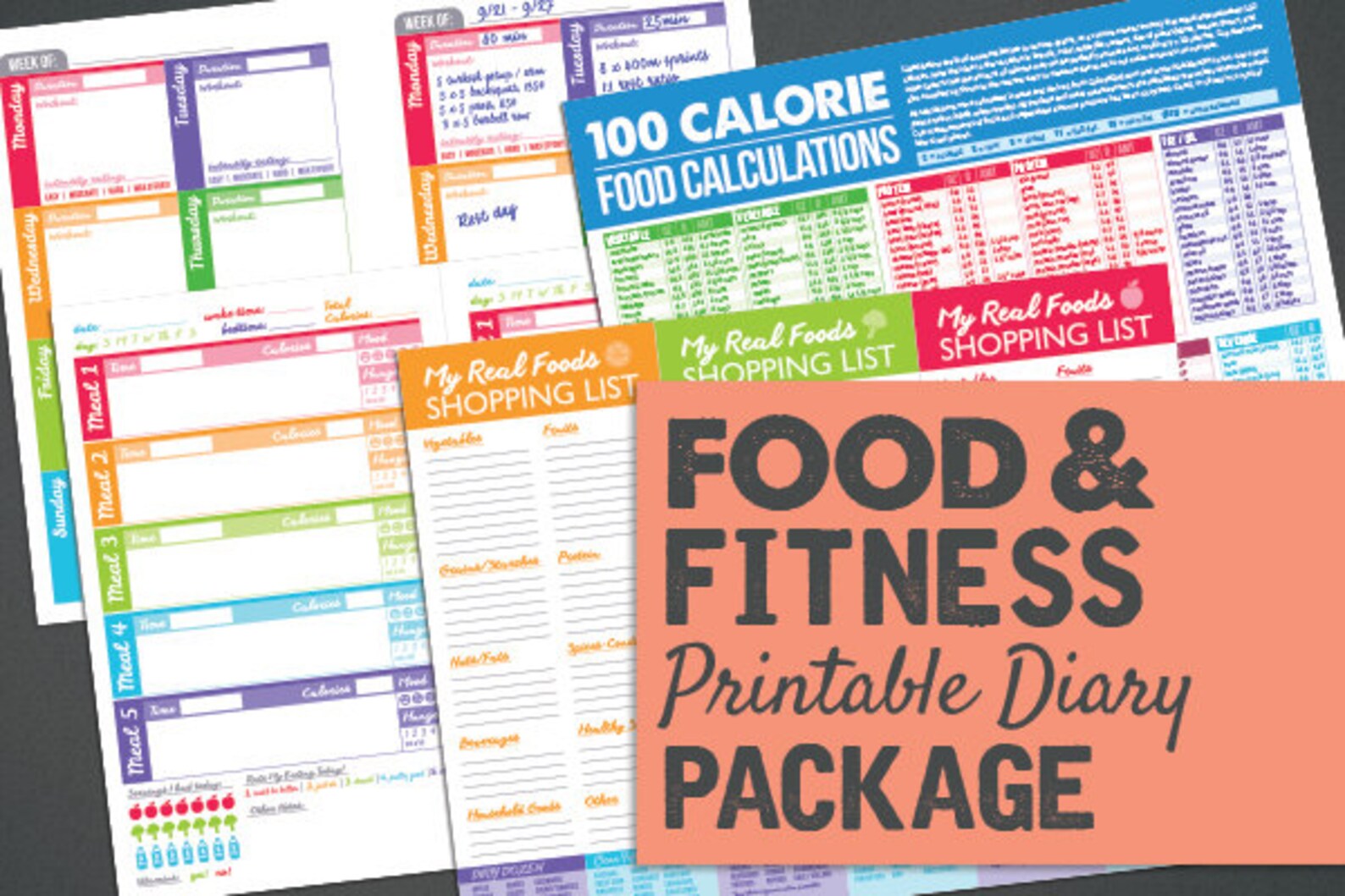 Printable Food & Fitness Diary Journal Trackers Digital PDF - Etsy