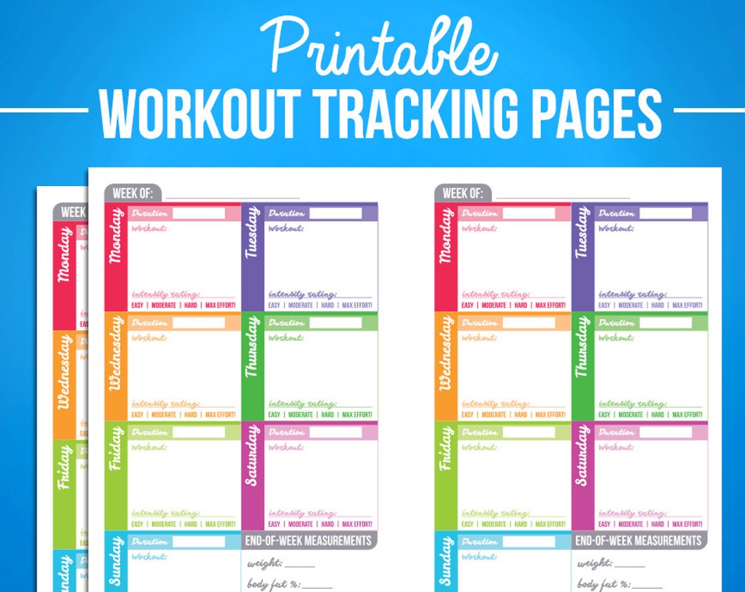 Printable Workout Fitness Trackers Planner Journal Diary Pages - Great ...