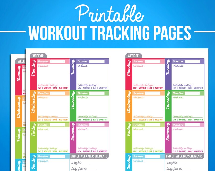 Printable Workout Fitness Trackers Planner Journal Diary Pages | Etsy