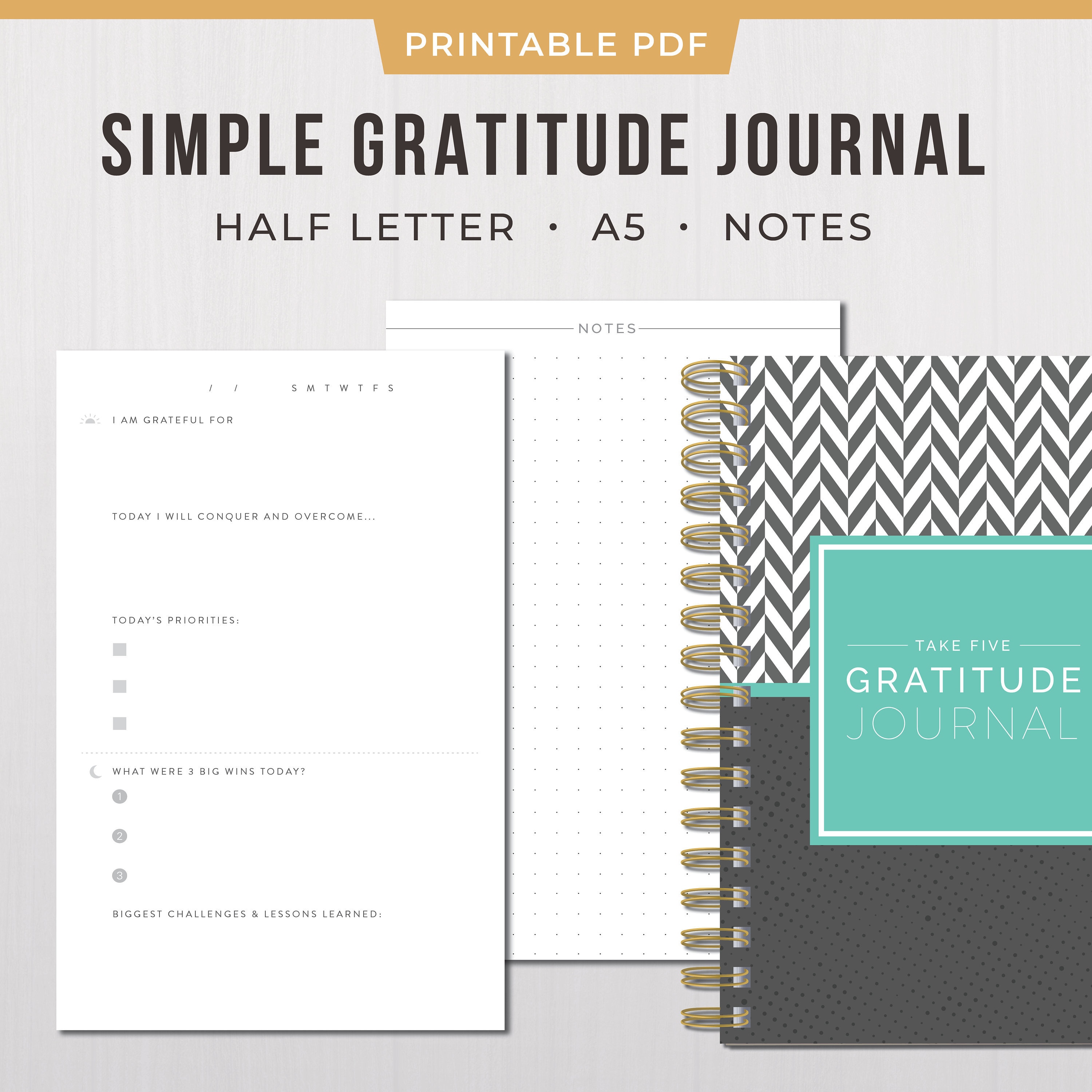 Printable Gratitude Journal Daily Take Five Minutes | Etsy