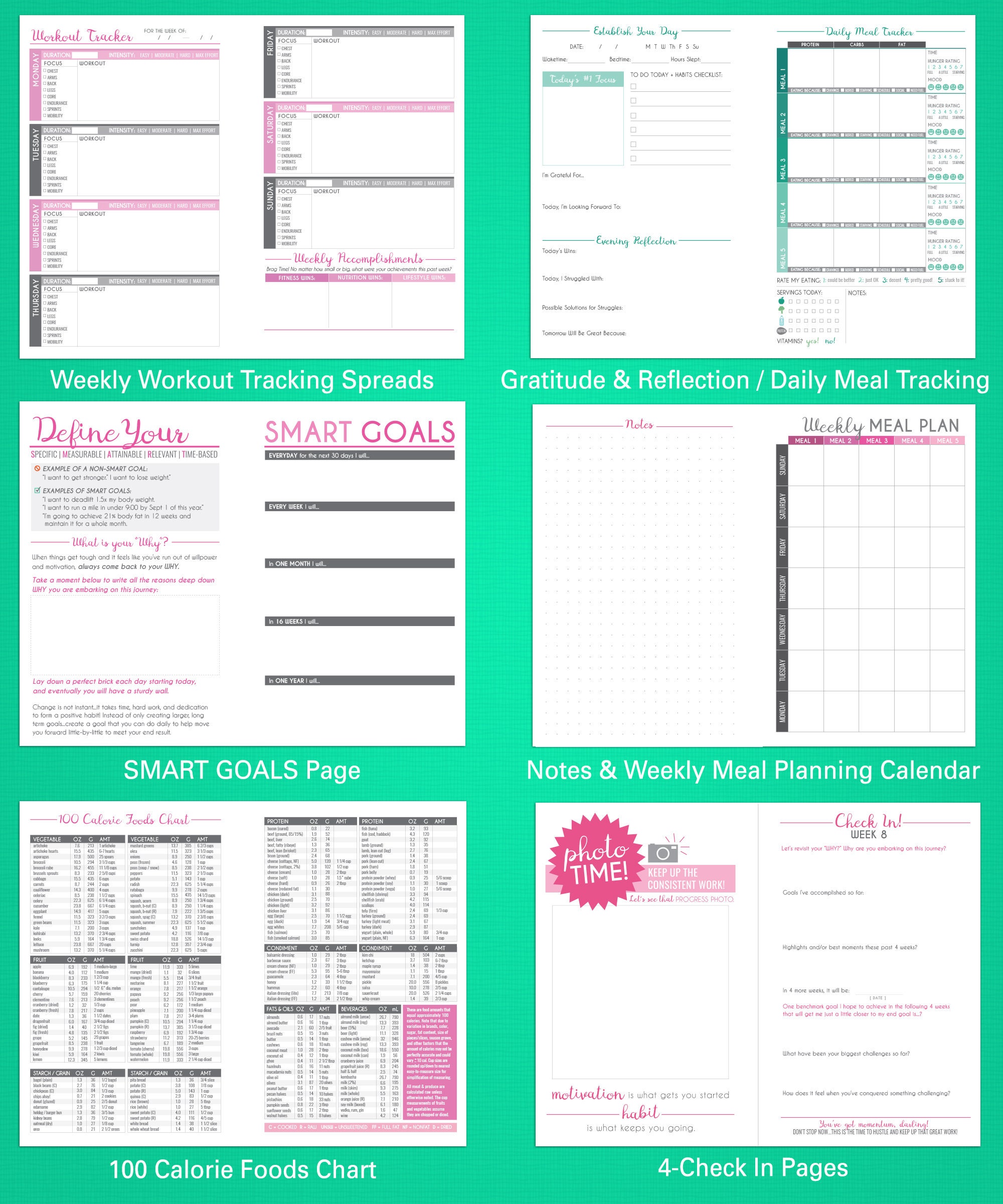 Printable Fitness Planner Nutrition Workout Gratitude | Etsy
