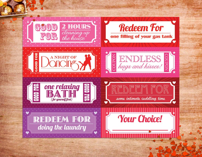 Printable Digital Valentines Day Love Coupons Includes Blank | Etsy