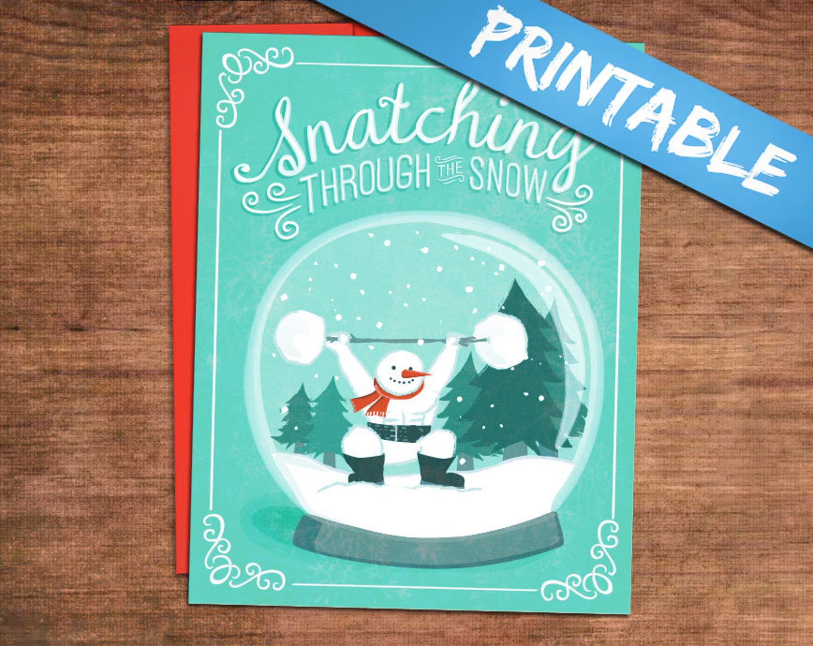 Printable Weightlifting Christmas Cards - Digital PDF Print Your Own ...