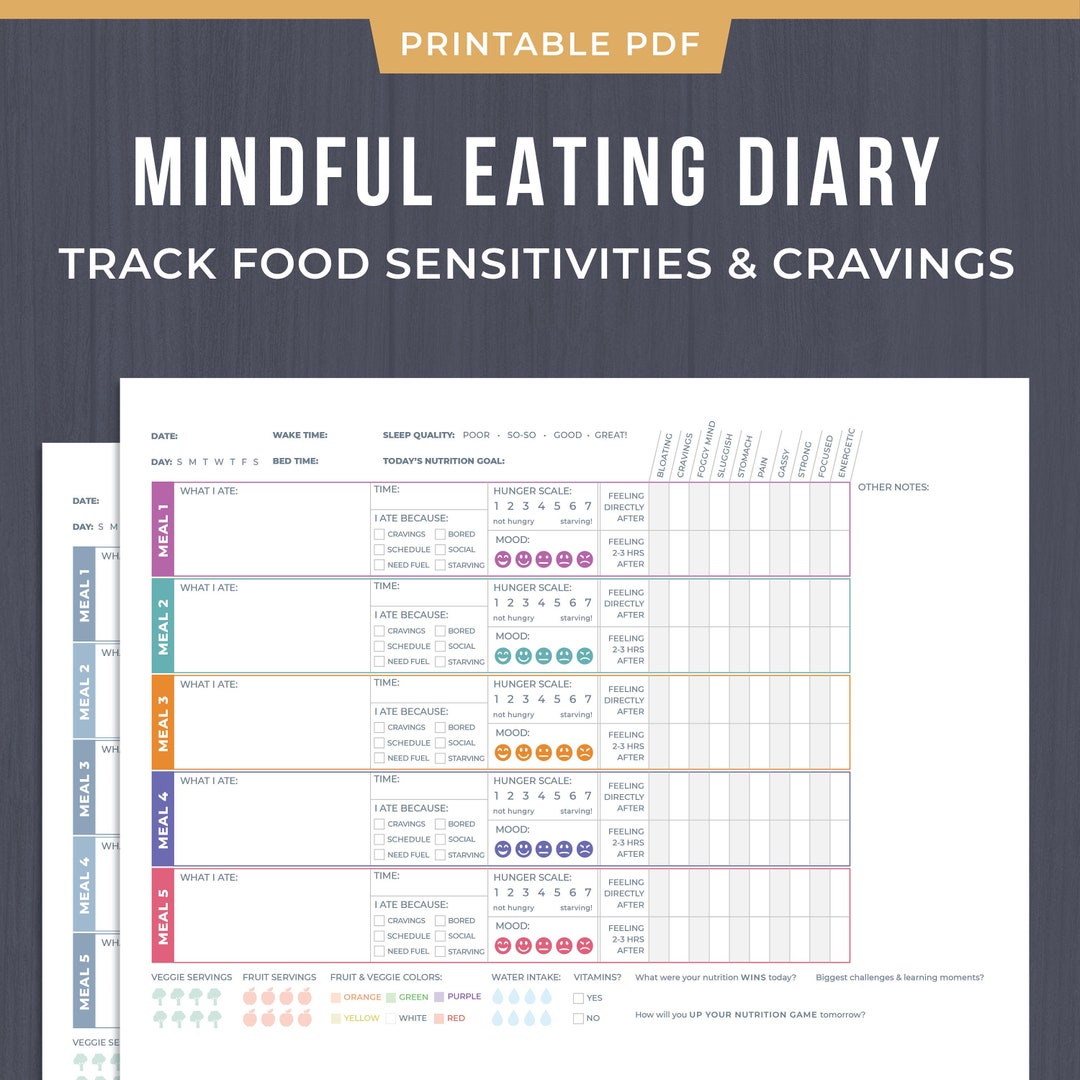 Mindful Eating Nutrition Diary - Food Sensitivity Logging Pages ...