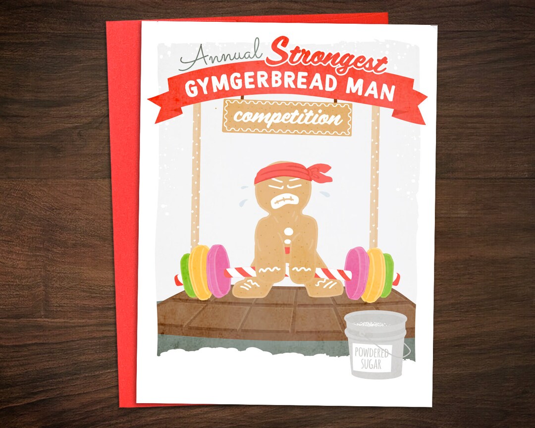 Strongest Gymgerbread Strongman Powerlifting Christmas Greeting Card ...
