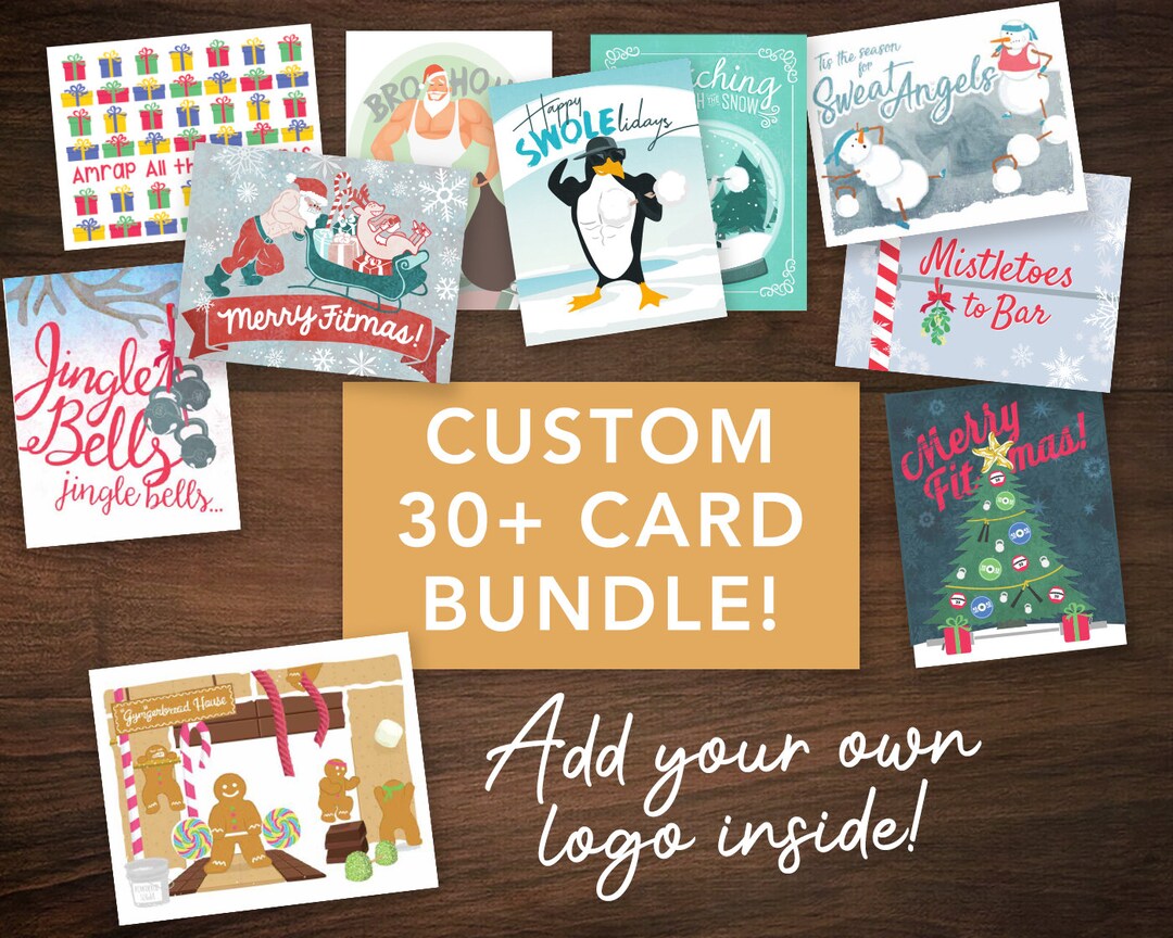 Custom Fitness Christmas Card Holiday Bundle - Customized Add Gym Logo ...