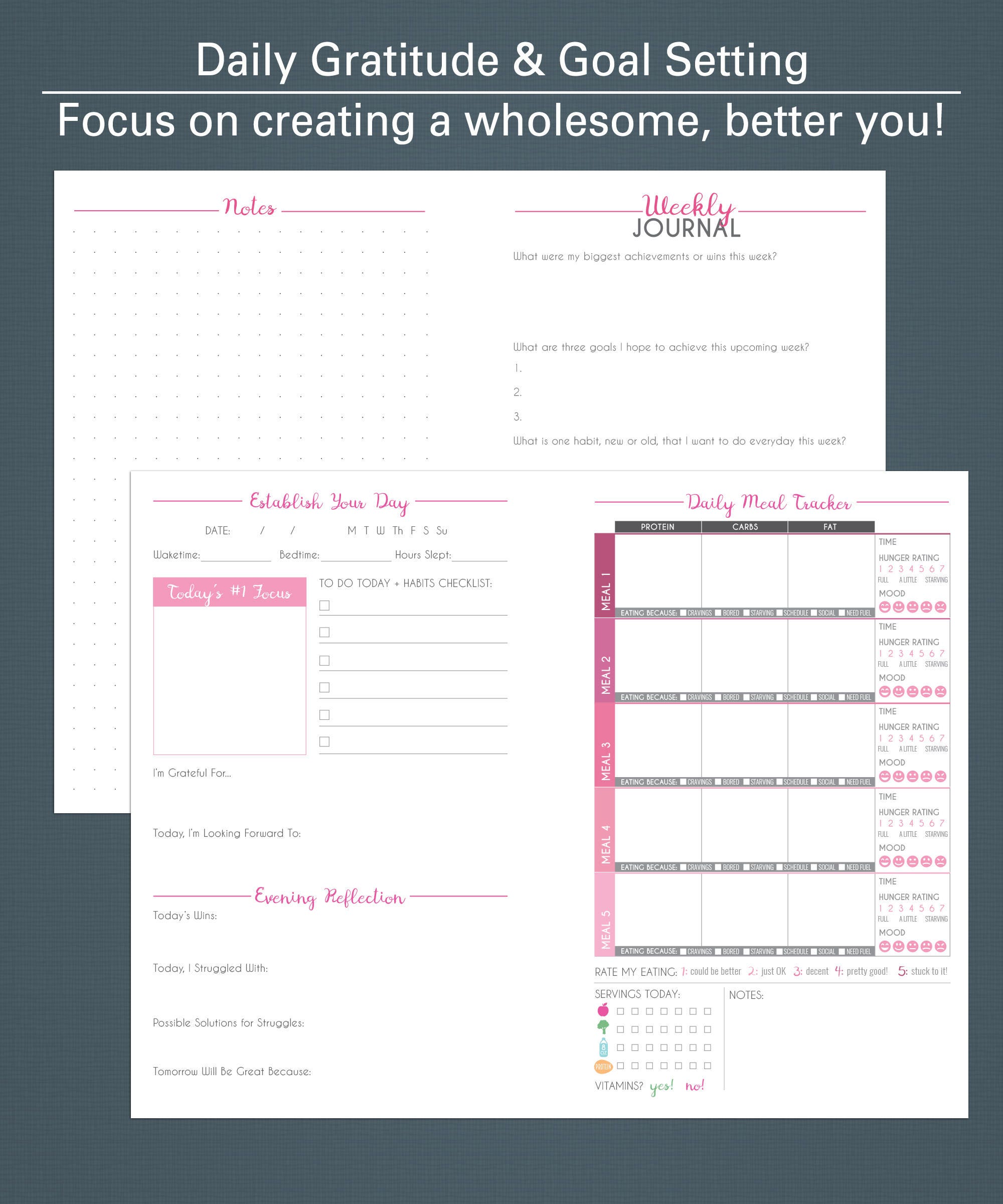Printable Fitness Planner Nutrition Workout Gratitude | Etsy